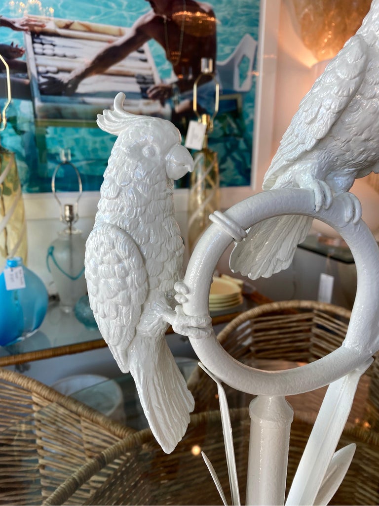 Vintage Pair Faux Bamboo Parrot Bird Table Lamps Woven Rattan Shade ...