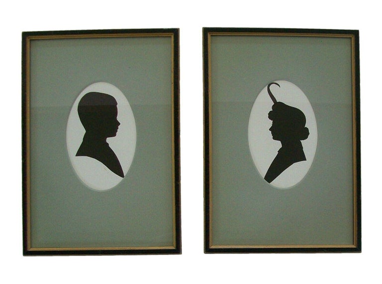 Vintage Pair Framed Cut Paper Cameo Silhouette Portraits, U.S., Early ...