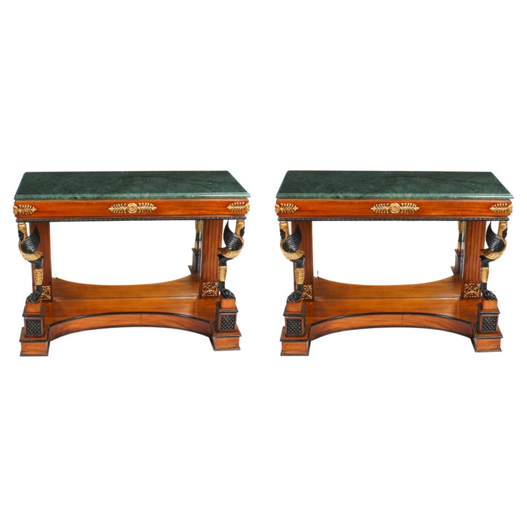 Vintage Pair French Empire Revival Marble Top Gilded Console Tables ...