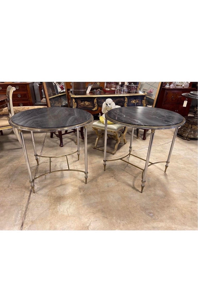 Vintage Pair, French Maison Jansen Style Brass, Steel and Marble Top ...