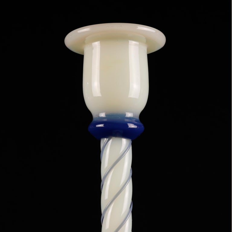 Vintage Pair of H.C. Fry Foval Hand Blown Art Glass Candlesticks, 20th ...