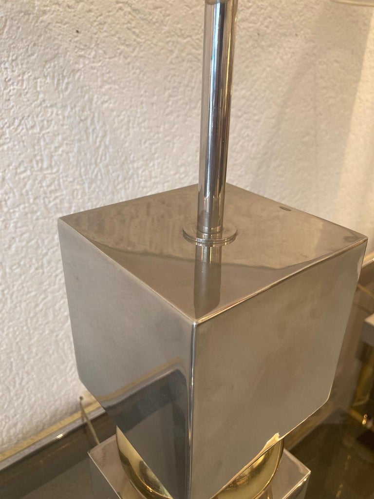 Vintage Pair of 1970s Chrome and Brass Table Lamps For Sale at 1stDibs