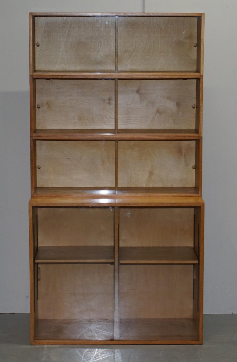 Vintage Pair of 1972 Oak Stacking Library Legal Bookcases, Glass ...