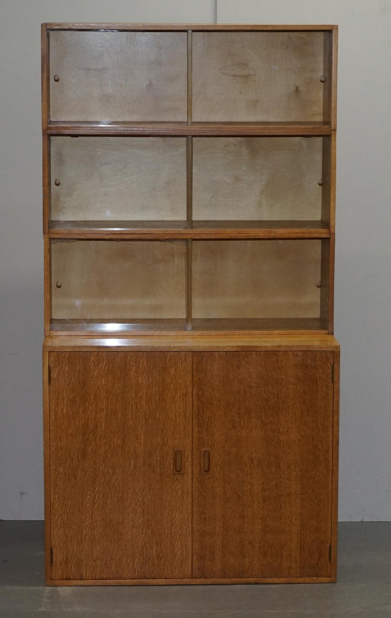 Vintage Pair of 1972 Oak Stacking Library Legal Bookcases, Glass ...