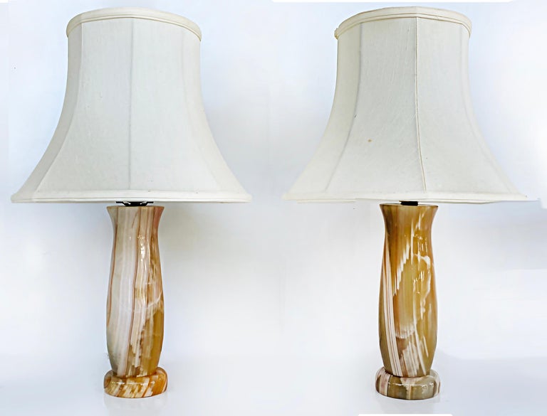 Vintage Pair of Agate Table Lamps on Round Circular Bases For Sale at ...