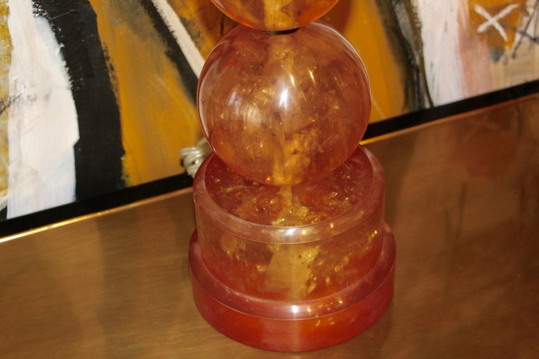 Vintage Pair of Amber Colored Fractured Resin Lamps at 1stDibs ...