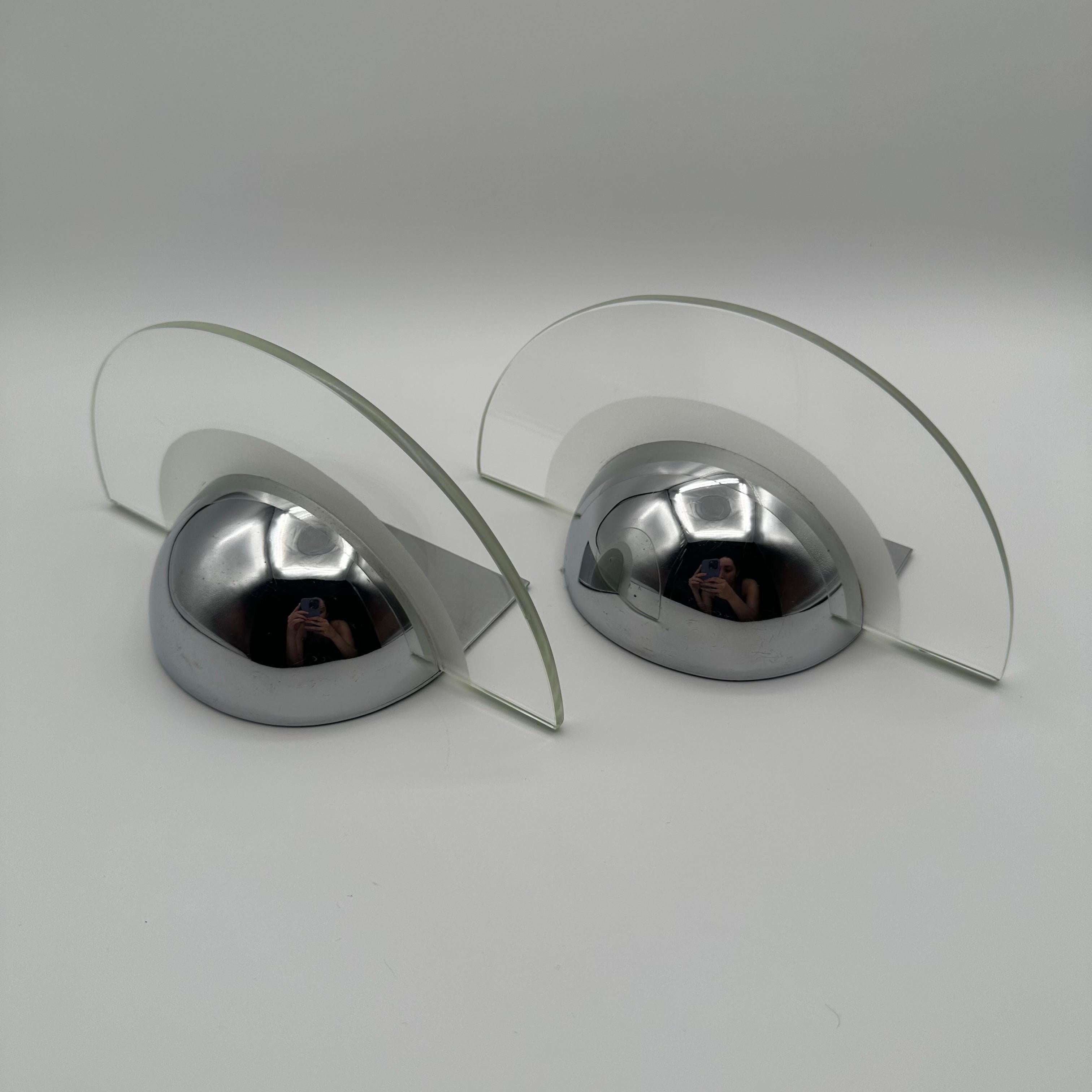 Vintage Pair of Art Deco Chrome and Glass Dome Bookends For Sale at 1stDibs