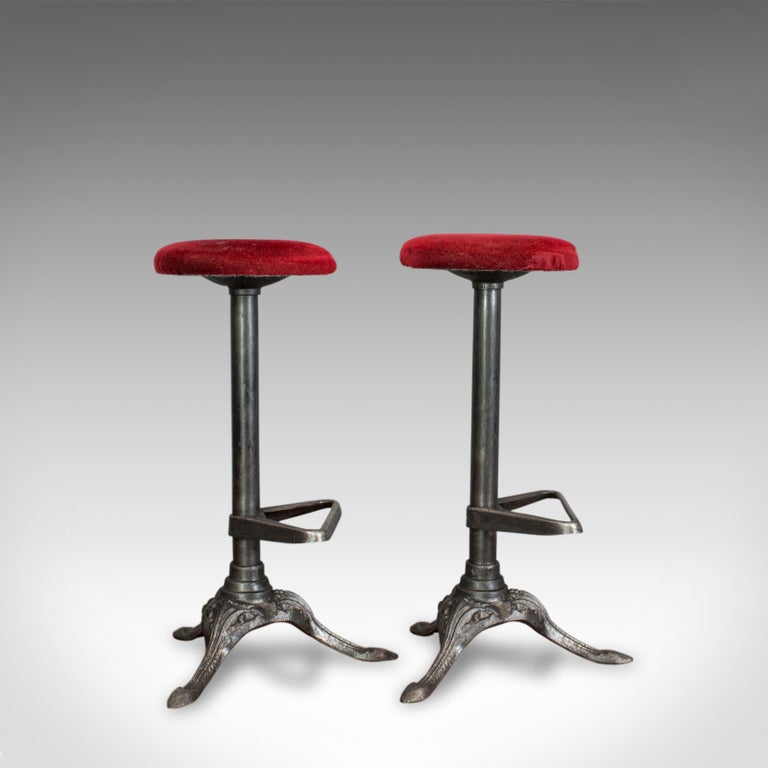 Vintage, Pair of Bar Stools, English, Cast Alloy, Victorian Taste, 20th ...