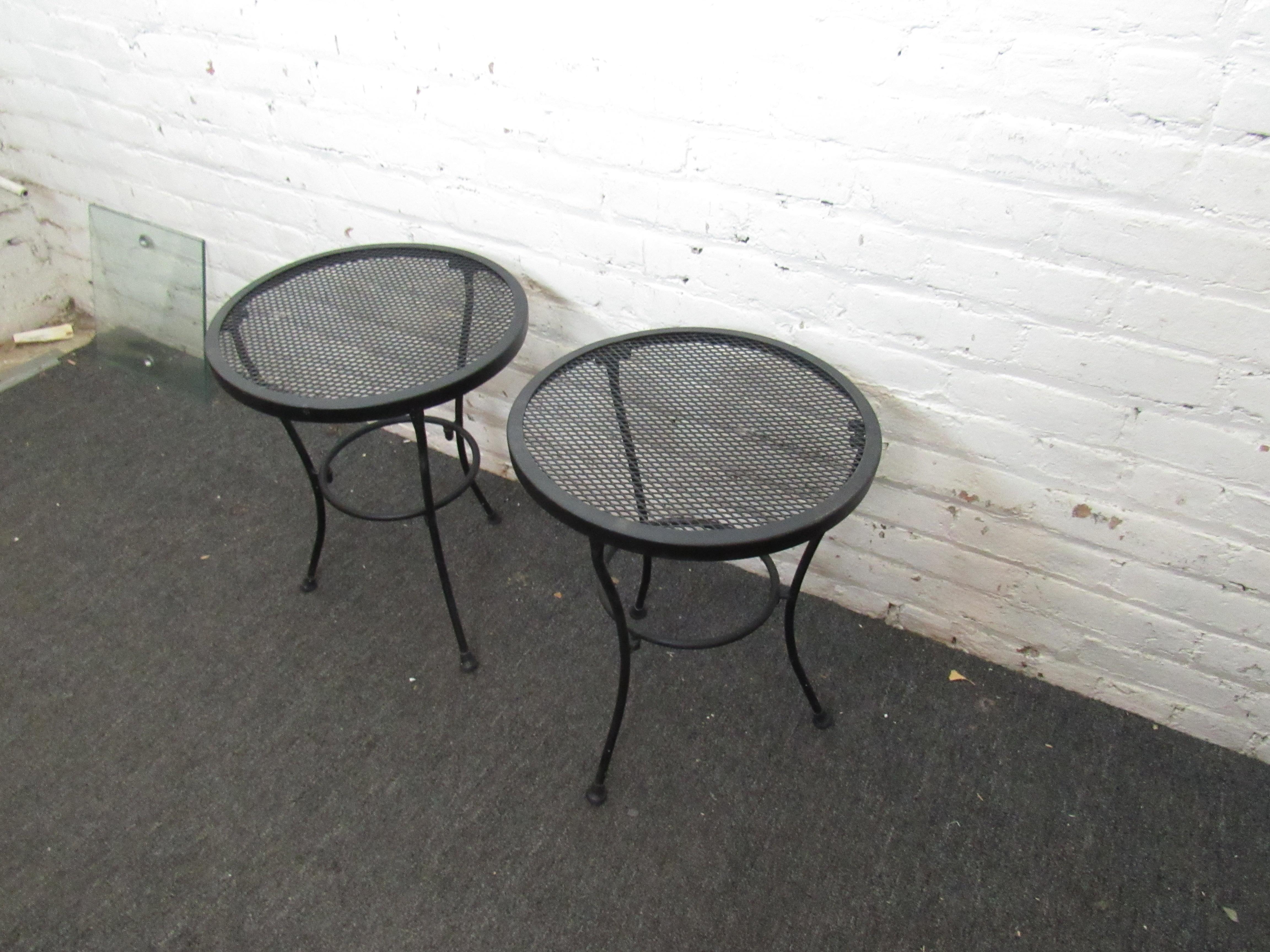 Vintage Pair of Black Metal Side Tables For Sale at 1stDibs