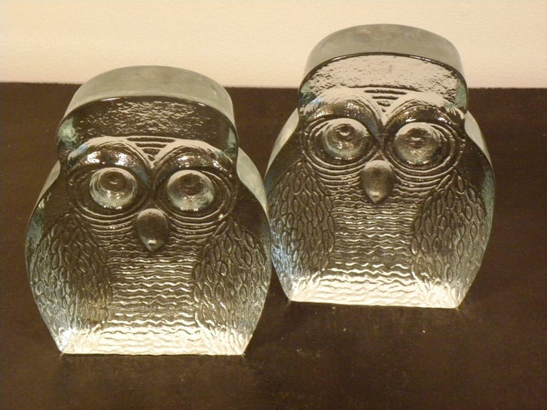 Vintage Pair of Blenko Owl Form Bookends For Sale at 1stDibs