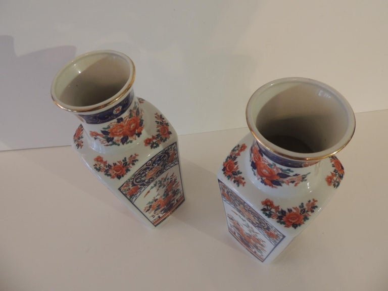 Vintage Pair of Blue and Orange Floral Pattern Imari Porcelain Vases ...