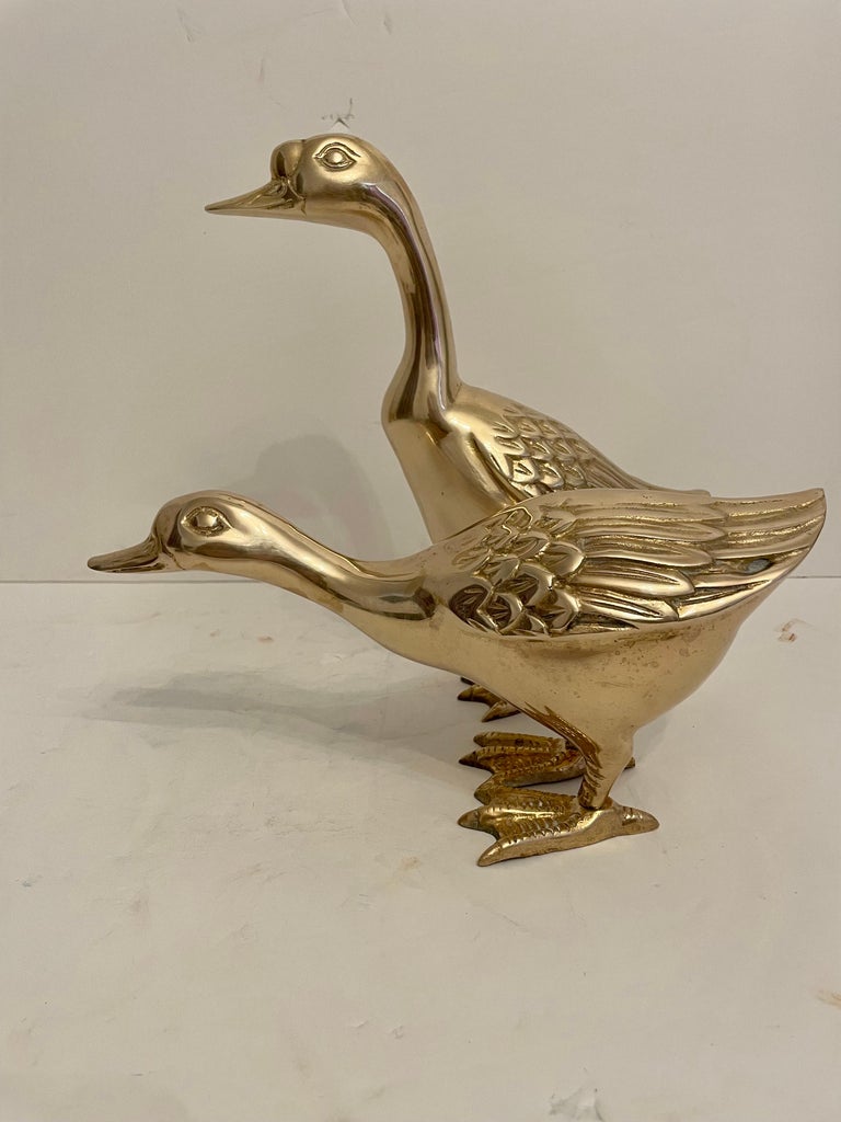Vintage Pair of Brass Duck Sculptures For Sale at 1stDibs