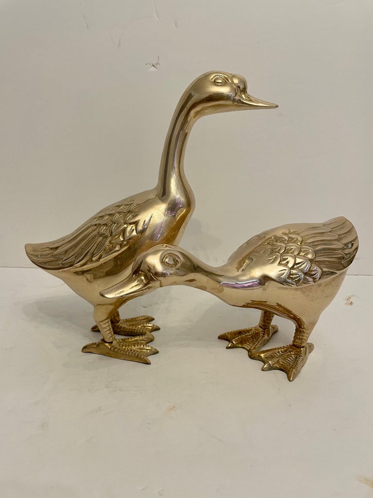 Vintage Pair of Brass Duck Sculptures For Sale at 1stDibs