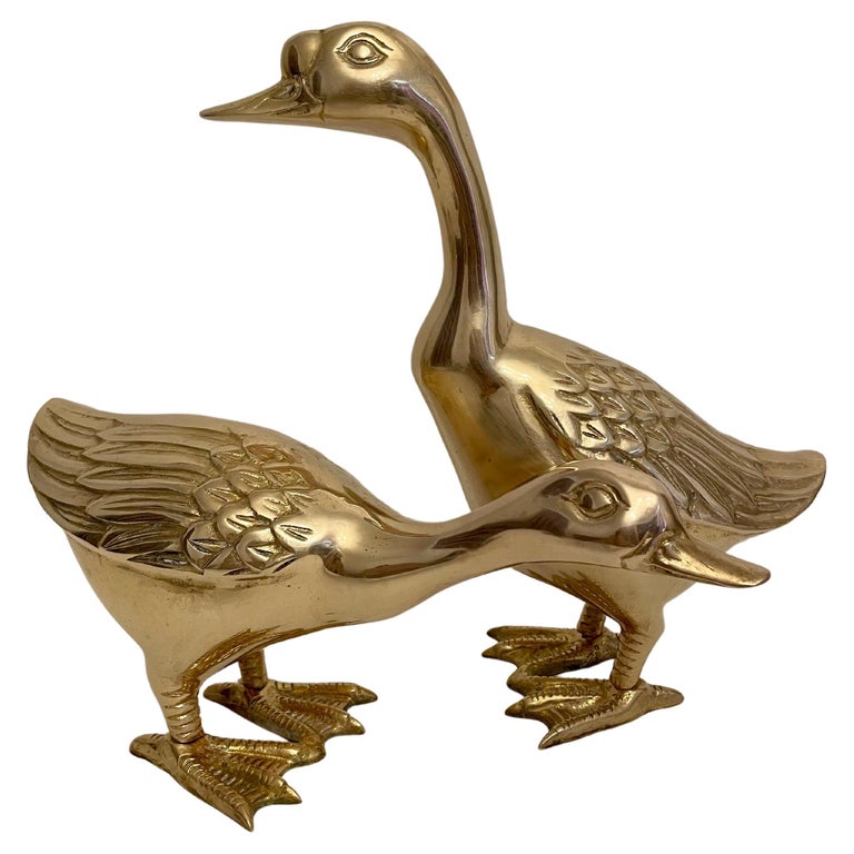 Vintage Pair of Brass Duck Sculptures For Sale at 1stDibs