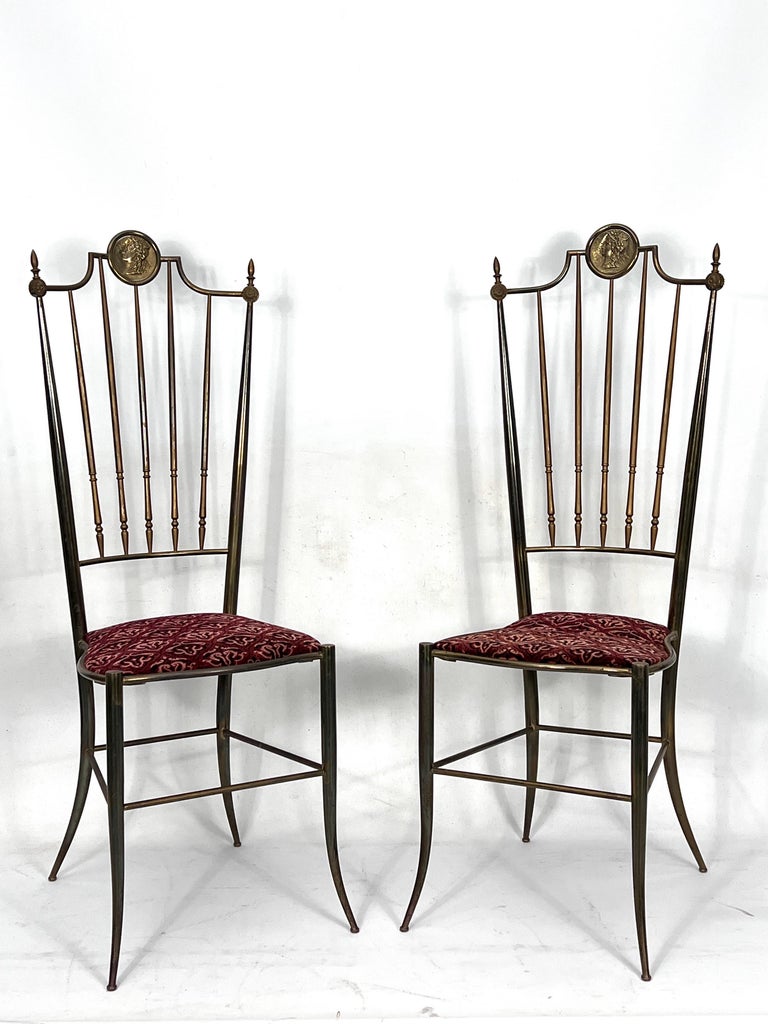 Vintage Pair of Brass Tall Chairs from Chiavari, Italy, 1950s For Sale ...