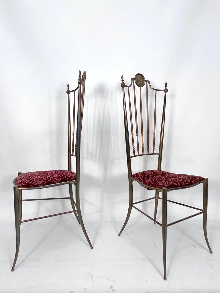 Vintage Pair of Brass Tall Chairs from Chiavari, Italy, 1950s For Sale ...