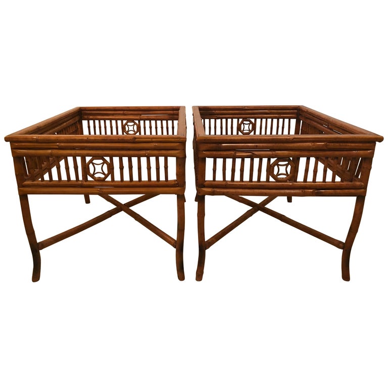 Vintage Pair of Brighton Style Burnt Bamboo End Side Tables at 1stDibs