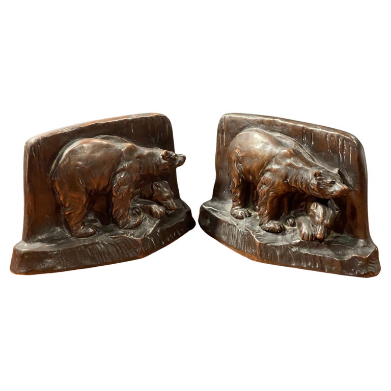 Vintage Pair of Bronze Clad Grizzly Bear Bookends For Sale at 1stDibs