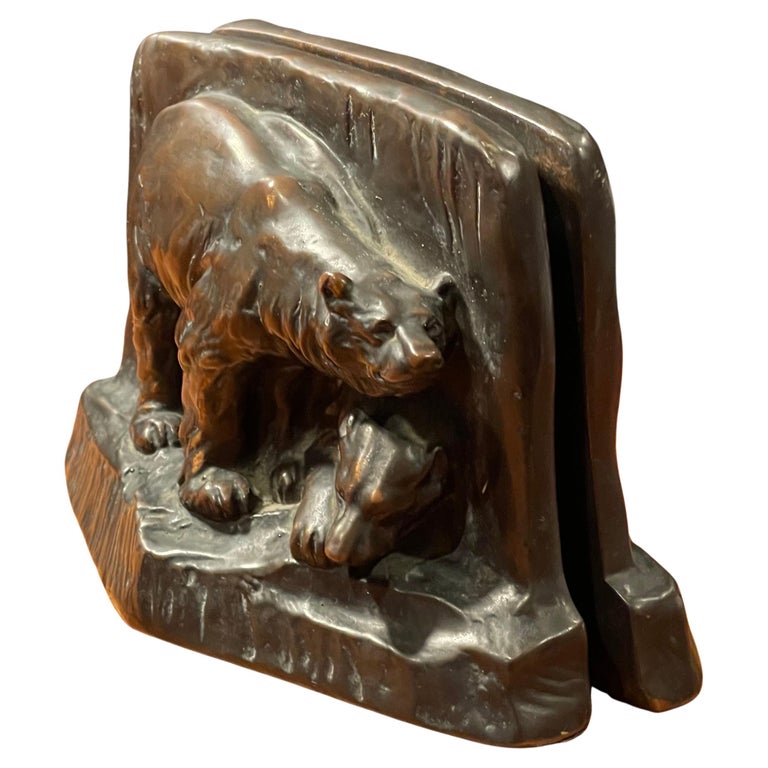Vintage Pair of Bronze Clad Grizzly Bear Bookends For Sale at 1stDibs