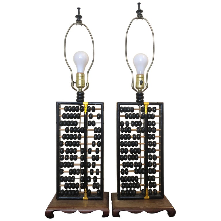 Vintage Pair of Chinese Abacus Lamps For Sale at 1stDibs
