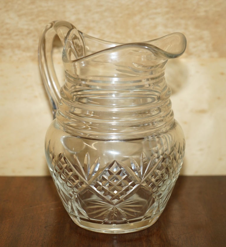 Vintage Pair of circa 1930's Heavy Cut Glass Jug Art Deco Jugs Cockatail Bar Etc For Sale at 1stDibs