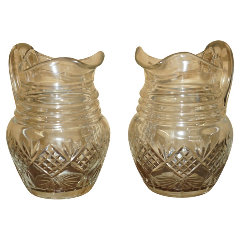 Vintage Pair of circa 1930's Heavy Cut Glass Jug Art Deco Jugs ...
