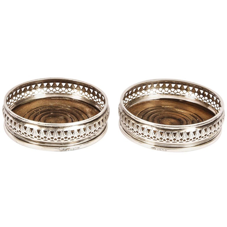 Vintage Pair of Circular Sterling Silver Coasters, London, 20th Century ...