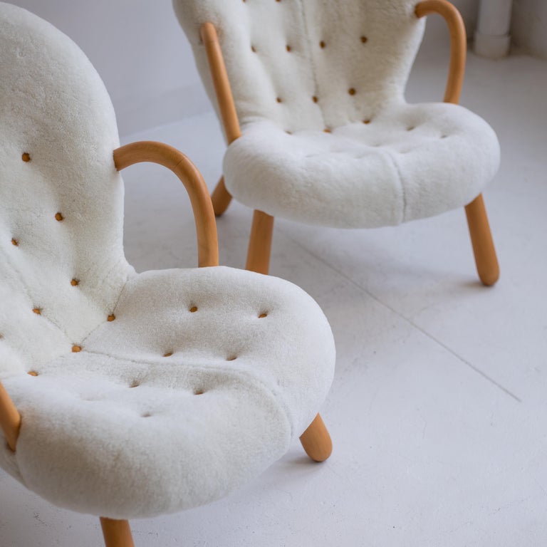 Pair of Philip Arctander Clam Chairs in Shearling, Mid-Century ...