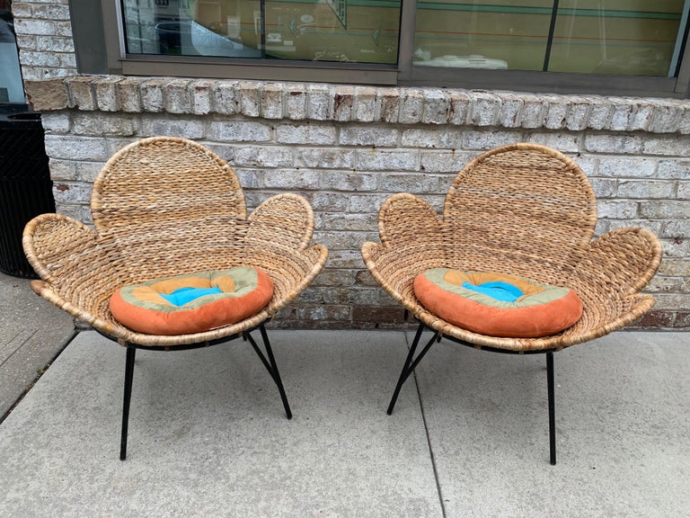 Vintage Pair of Daisy Design Woven Jute Chairs at 1stDibs