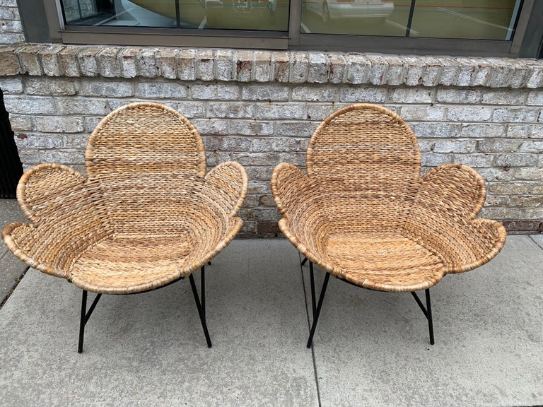 Vintage Pair of Daisy Design Woven Jute Chairs at 1stDibs