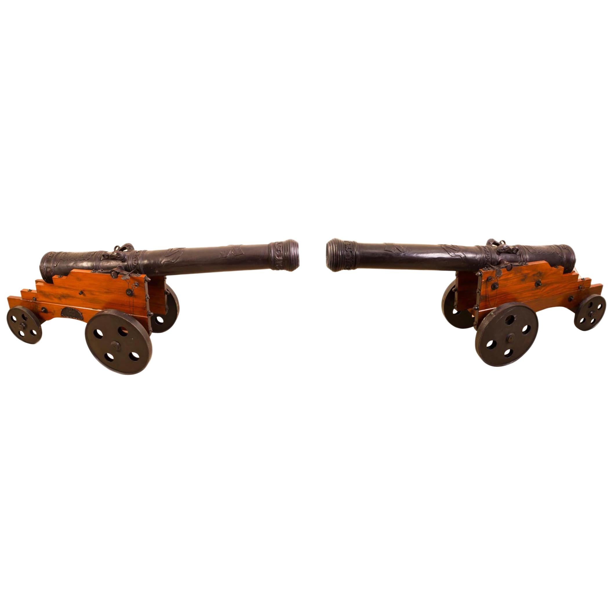 Vintage Pair of Decorative 6ft Bronze Artillery Cannons 20th Century at ...