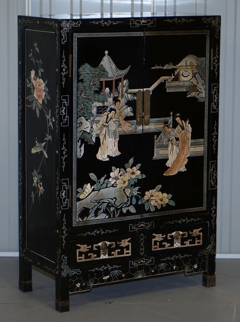 Vintage Pair of Ebonized Chinese Chinoiserie Side Table Sized Cupboard ...