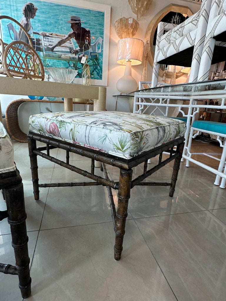 Vintage Pair of Faux Bamboo Ottomans Benches Stools Birds New ...