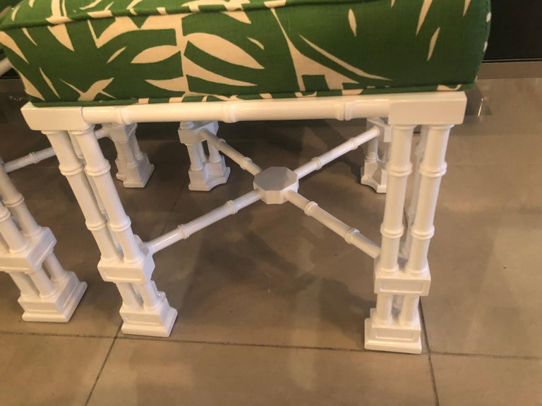Vintage Pair of Faux Bamboo White Lacquered Palm Tree Upholstered ...