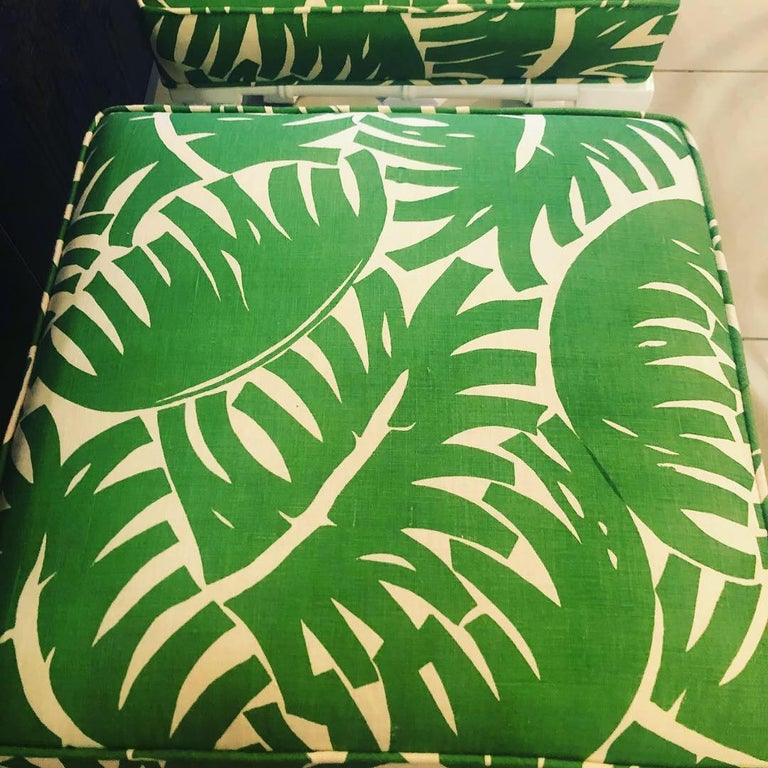 Vintage Pair of Faux Bamboo White Lacquered Palm Tree Upholstered ...