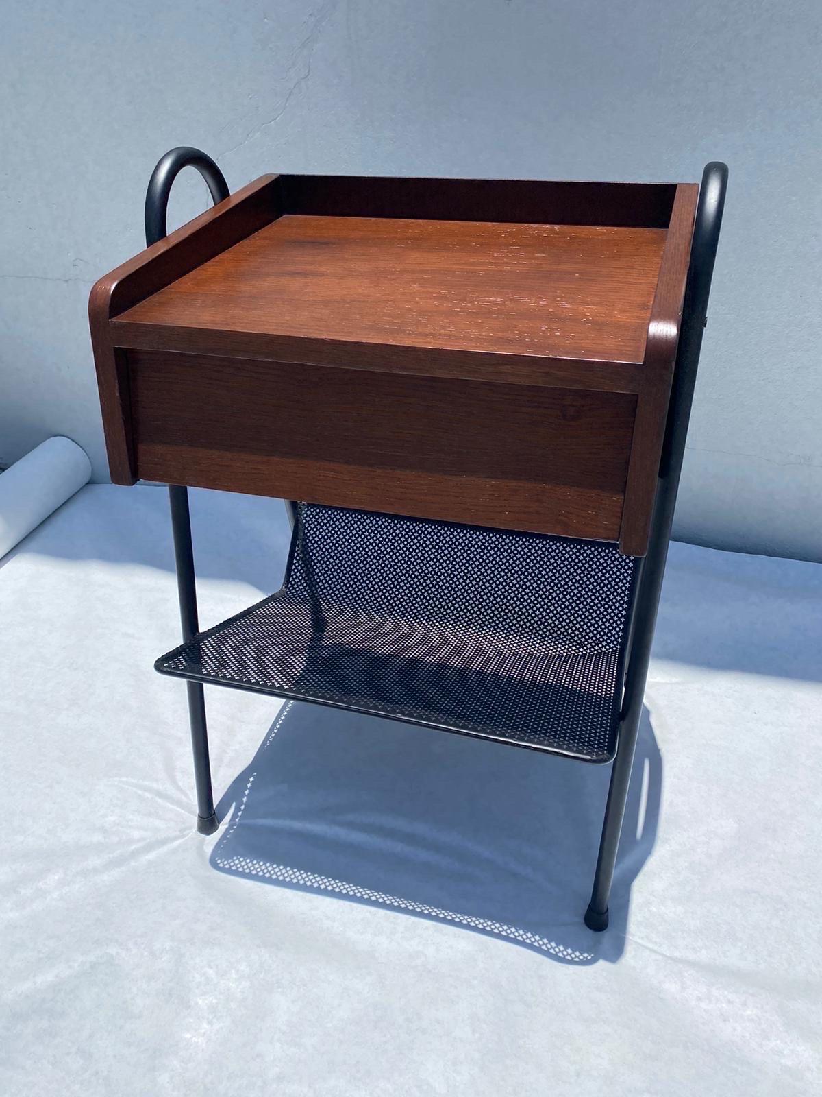 Vintage Pair of French Modernist Wood and Perforated Metal Night-tables ...