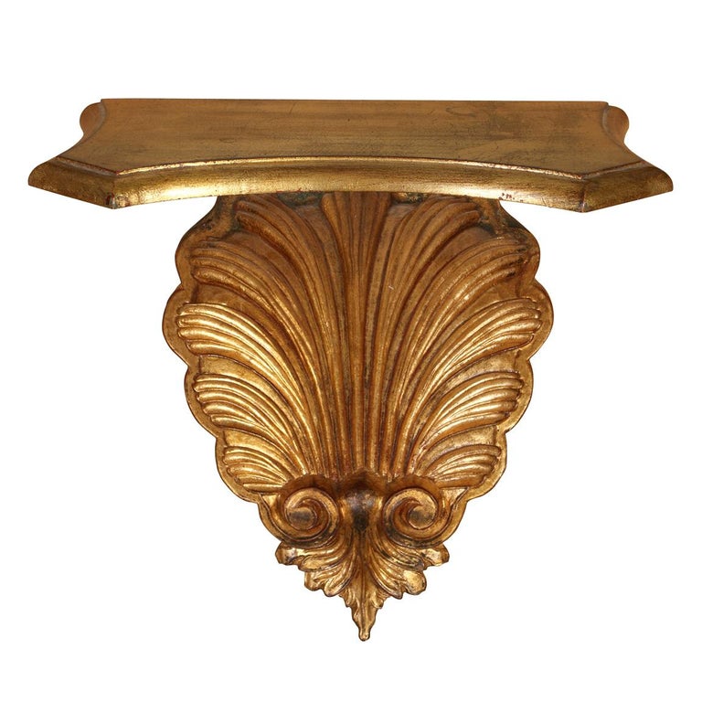Vintage Pair of Gilt Shell Form Wall Brackets For Sale at 1stDibs