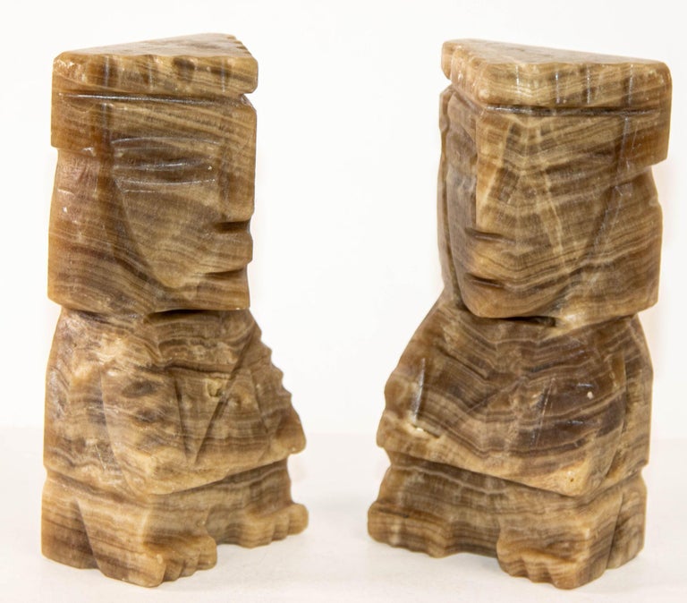 Vintage Pair of Hand-Carved Mexican Aztec Mayan Figure Onyx Stone ...
