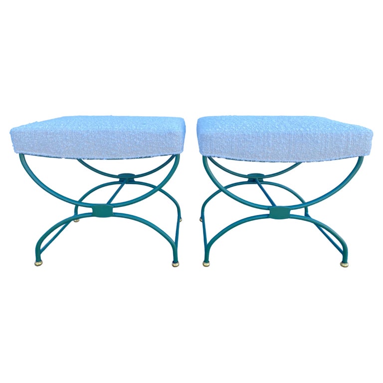 Vintage Pair of Hunter Green Iron Benches at 1stDibs