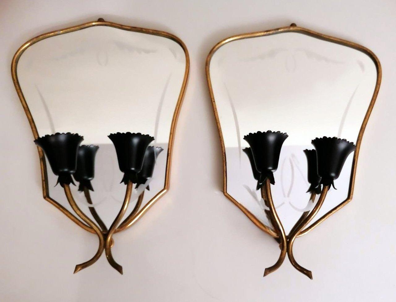 Vintage Pair of Italian Wall Sconces with Grindstone Decorated Mirror ...