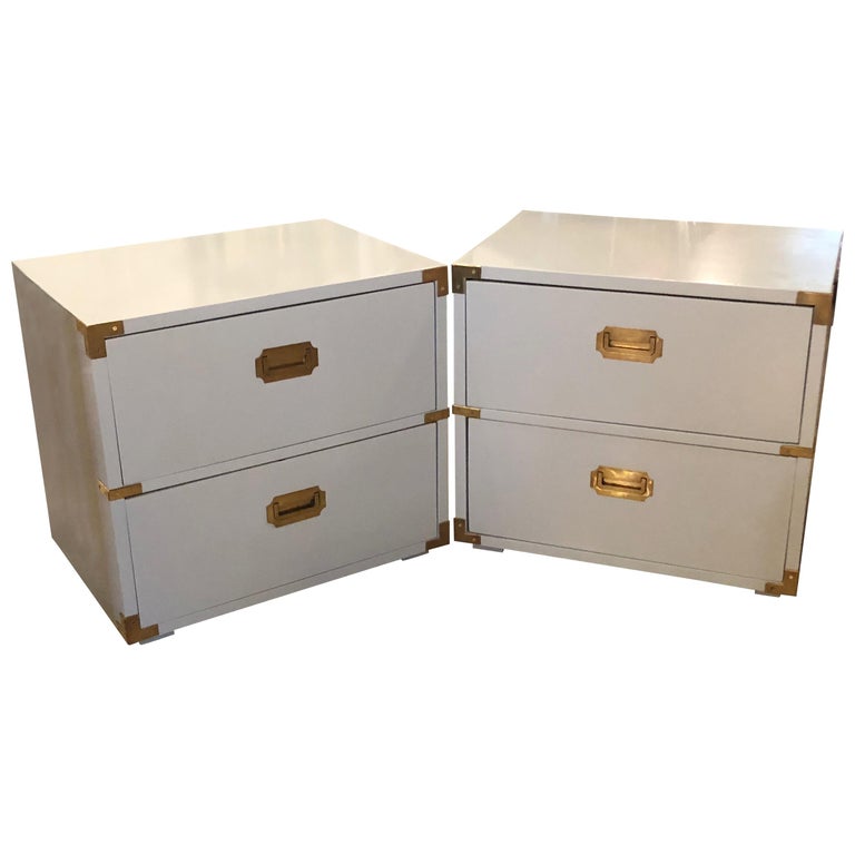 Vintage Pair of Lane Campaign Nightstands Chests Powder Blue Lacquered ...