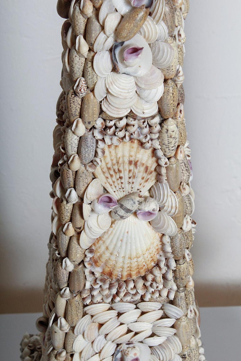 Vintage Pair of Large Shell Encrusted Obelisks at 1stDibs