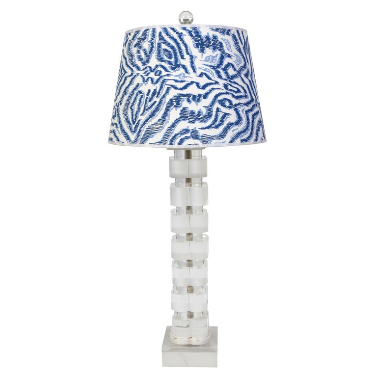 Vintage Pair of Lucite Geometric Stacked Column Lamps For Sale at 1stDibs