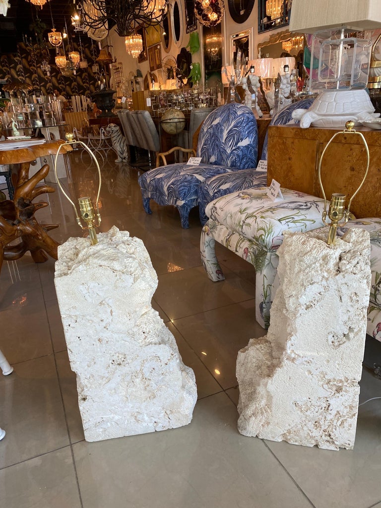 Vintage Pair of Massive Coquina Coral Shell Stone Table Lamps Newly ...