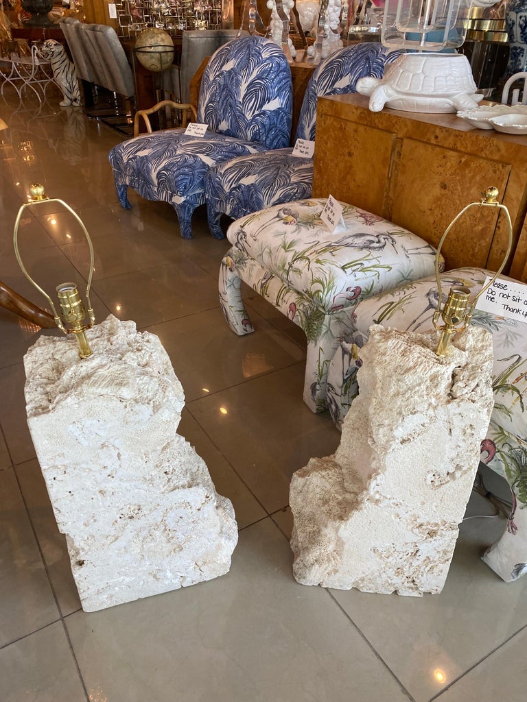 Vintage Pair of Massive Coquina Coral Shell Stone Table Lamps Newly ...