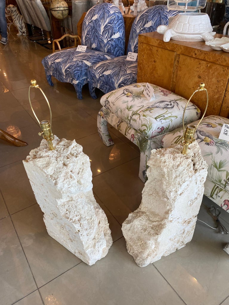 Vintage Pair of Massive Coquina Coral Shell Stone Table Lamps Newly ...