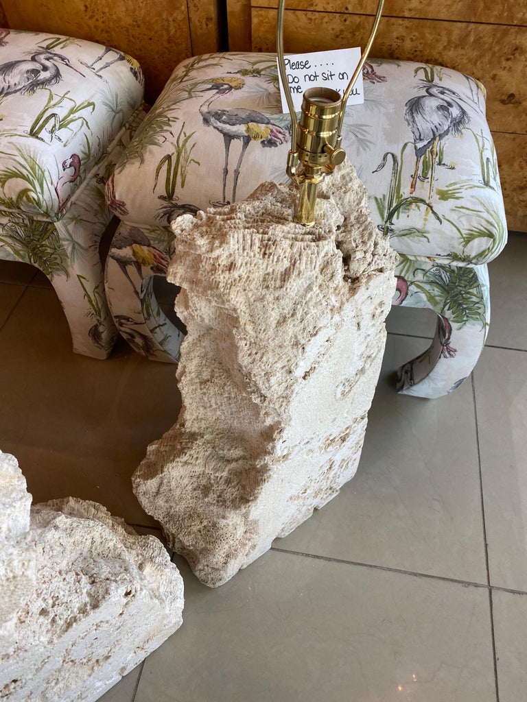 Vintage Pair of Massive Coquina Coral Shell Stone Table Lamps Newly ...