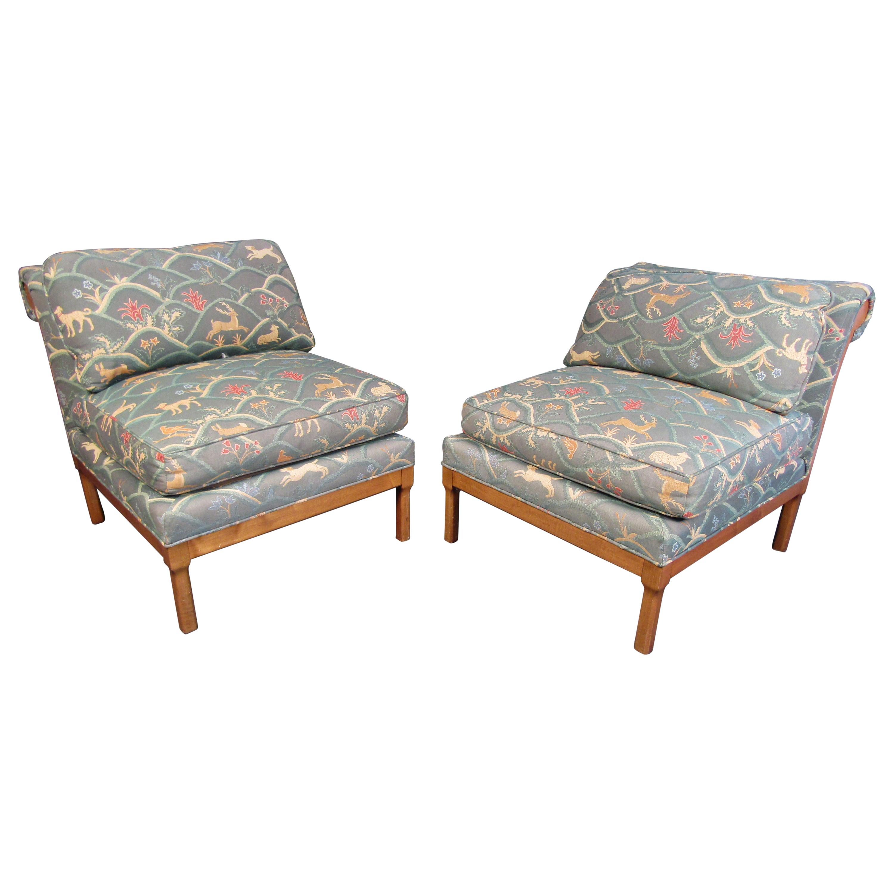 Pair of Mid Century Lounge Chairs with Vintage Chinoiserie Fabric at ...