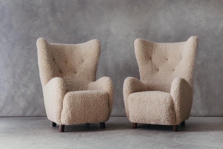 Vintage Pair Of Mogens Lassen Wingback Chairs From Denmark, Circa 1950 ...
