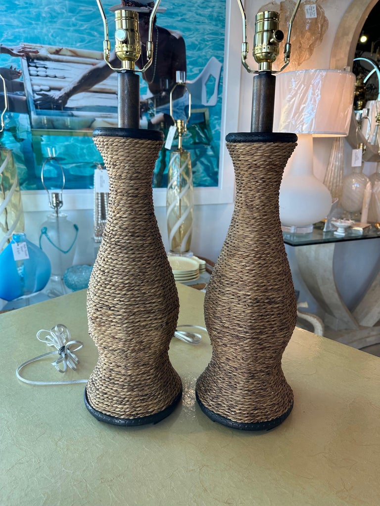 Vintage Pair of Nautical Rope Table Lamps Newly Wired New 3 Way Brass ...